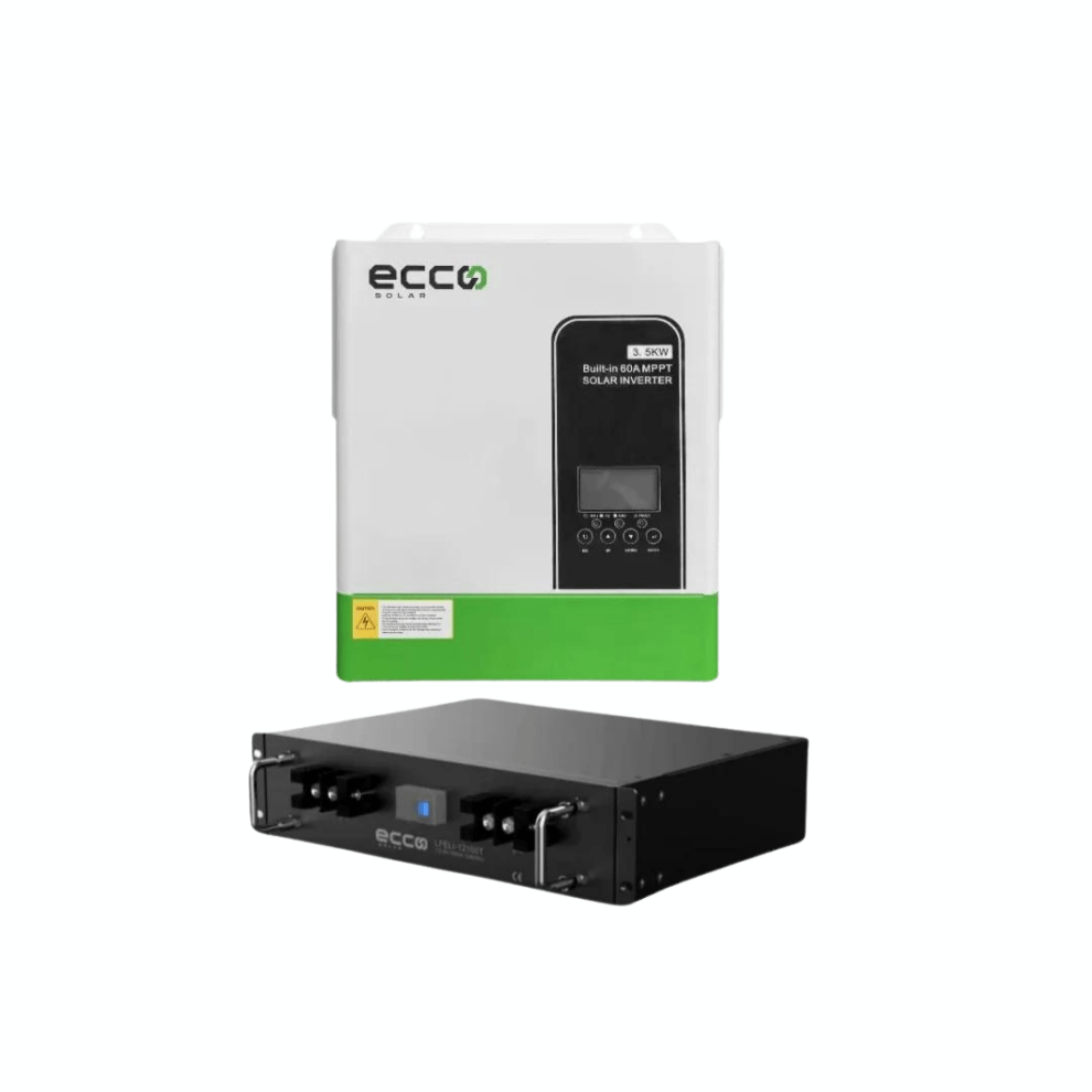 Ecco 3.5KVA / 3500W Hybrid Inverter + 2.56kWh 25.6V 100Ah Lithium Battery / MPPT 100A / Pure ...
